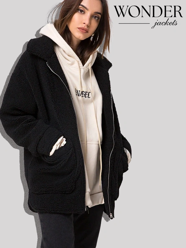 Teddy Bear Wool Coat Black - Wonder Jackets
